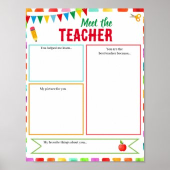 Editable meet the teacher template poster | Zazzle