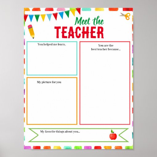 Editable meet the teacher template poster | Zazzle