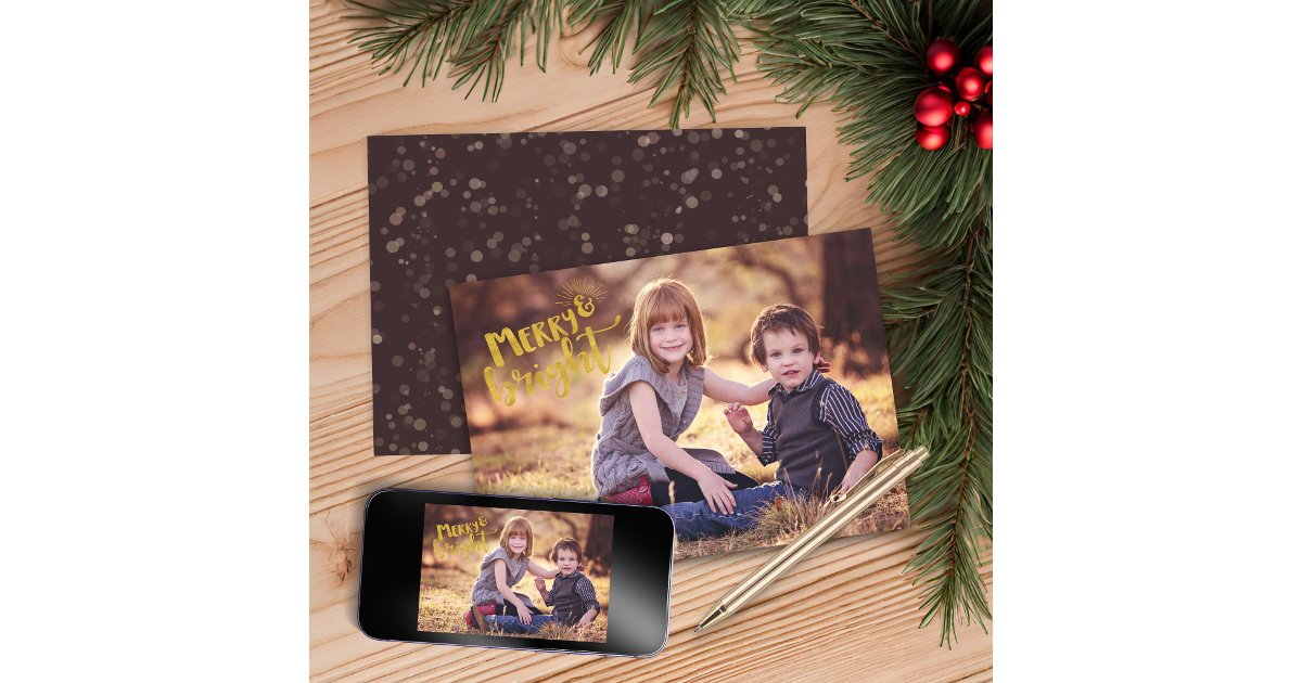 EDITABLE Merry and Bright Photo Christmas Card | Zazzle