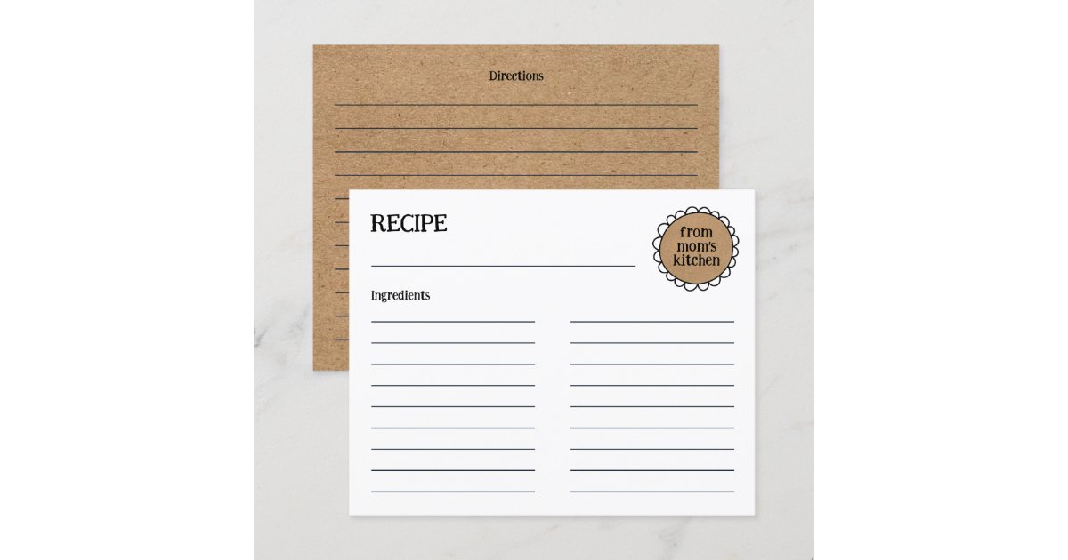 Editable MOM'S KITCHEN Rustic Doodle Recipe Card | Zazzle