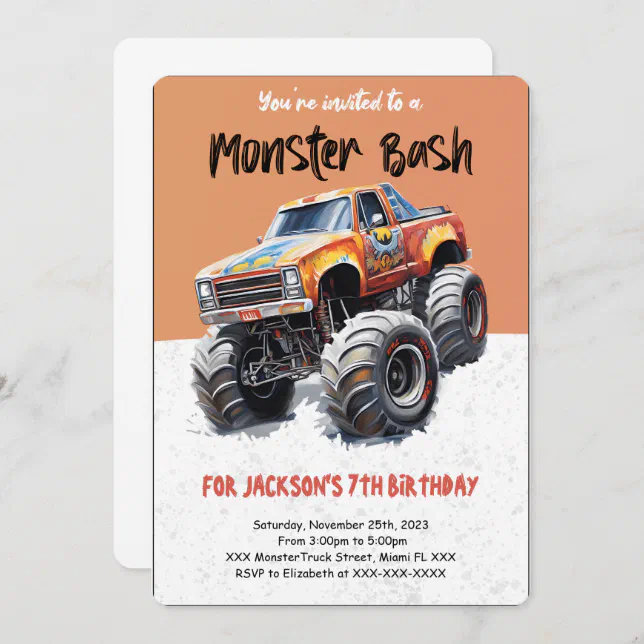 Editable Monster Truck Birthday Invitation | Zazzle
