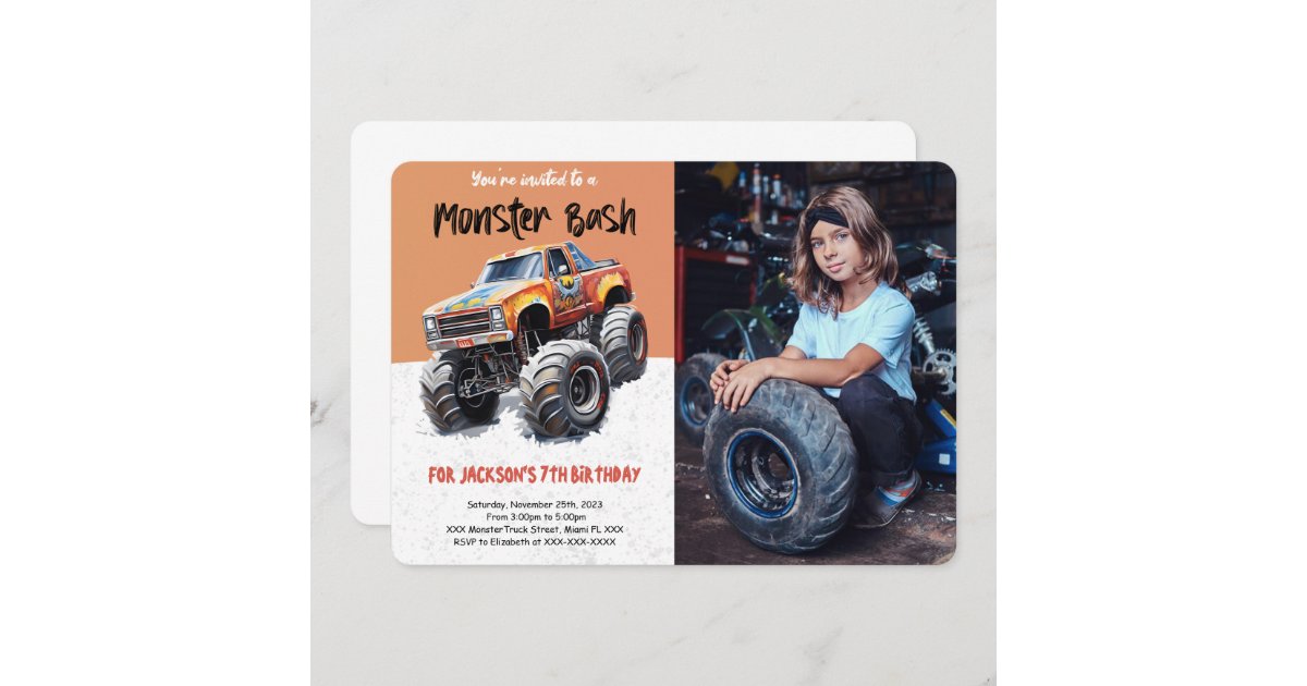 Editable Monster Truck Birthday Photo Invitation | Zazzle