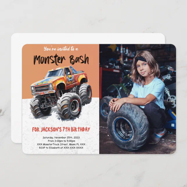 Editable Monster Truck Birthday Photo Invitation | Zazzle