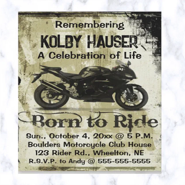 Editable Motorcycle Celebration of Life Invitation | Zazzle