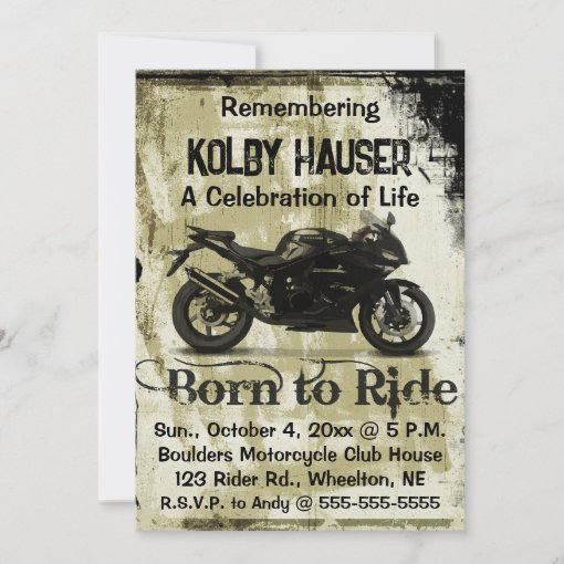 Editable Motorcycle Celebration of Life Invitation | Zazzle