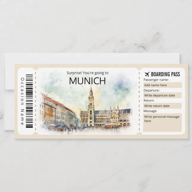Editable Munich Plane ticket Germany Boarding Pass Invitation | Zazzle