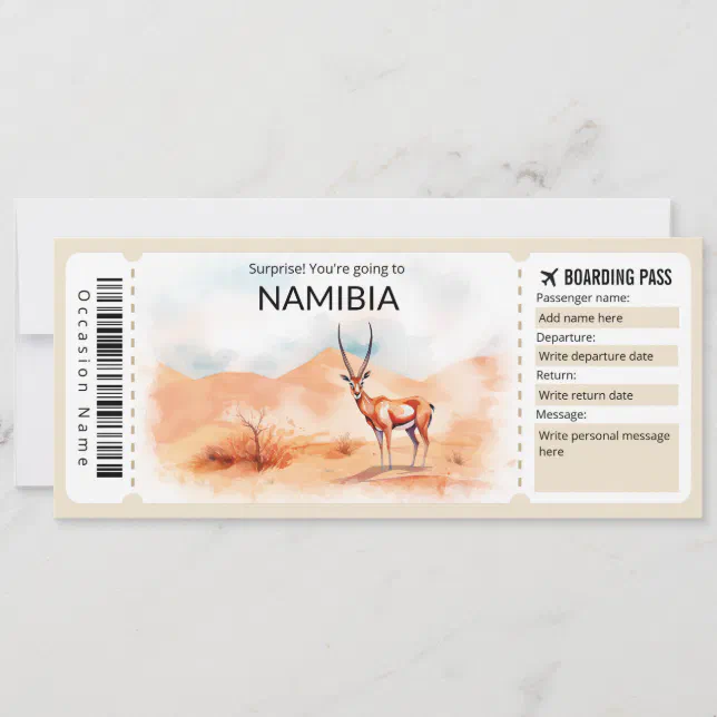 Editable Namibia Boarding Pass Plane ticket Invitation | Zazzle