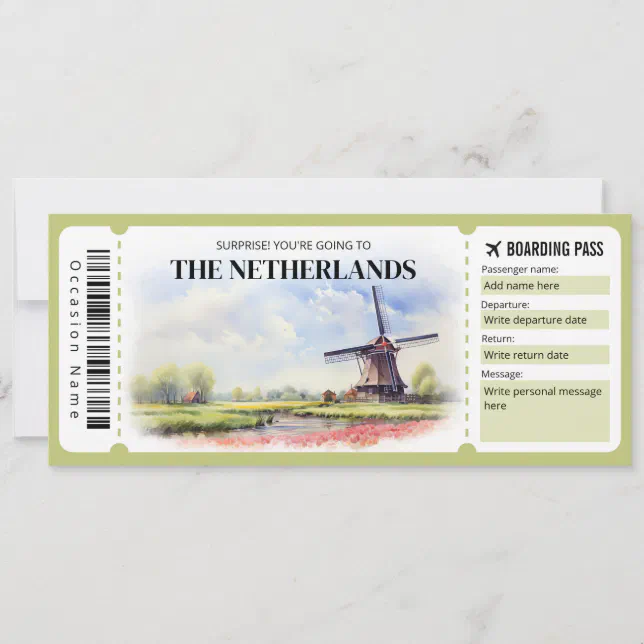 Editable Netherlands Boarding Pass Plane ticket Invitation | Zazzle