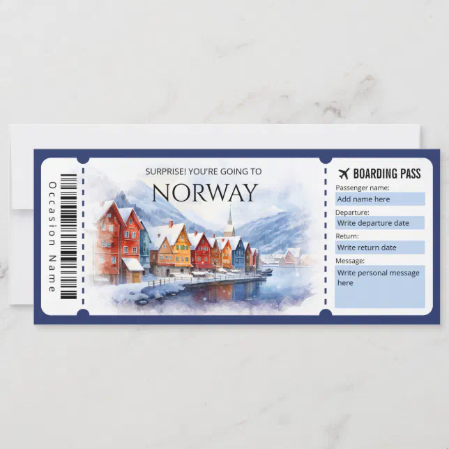 Editable Norway Plane Boarding Pass Ticket Invitation | Zazzle