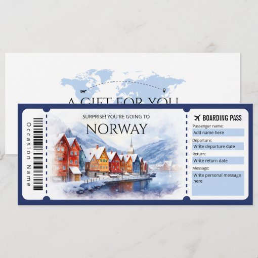 Editable Norway Plane Boarding Pass Ticket Invitation | Zazzle