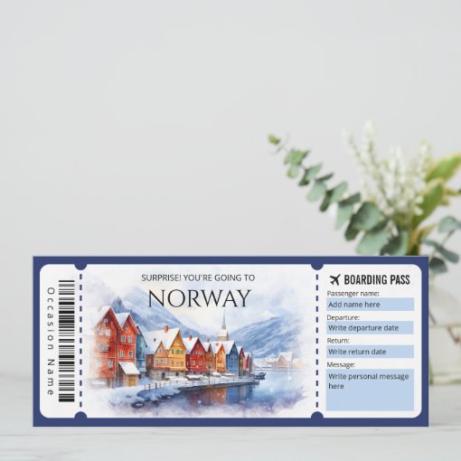 Editable Norway Plane Boarding Pass Ticket Invitation | Zazzle