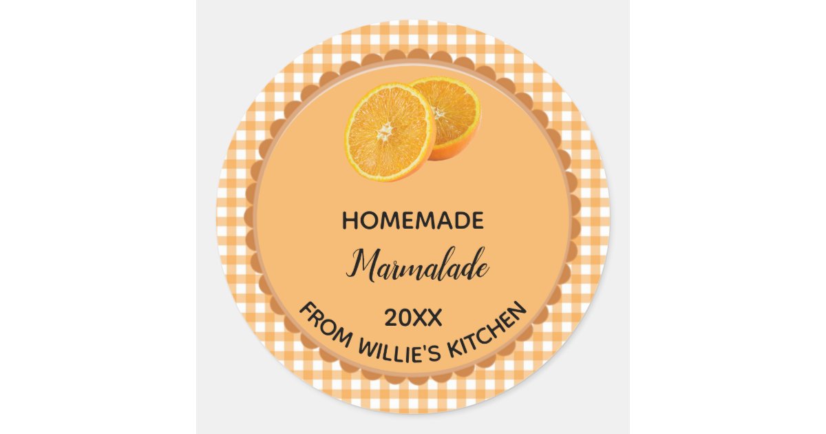 Editable Orange Gingham Marmalade Label Stickers! | Zazzle