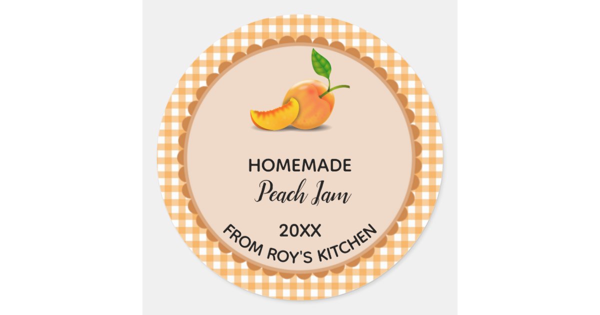 Editable Orange Gingham Peach Jam Label Stickers | Zazzle