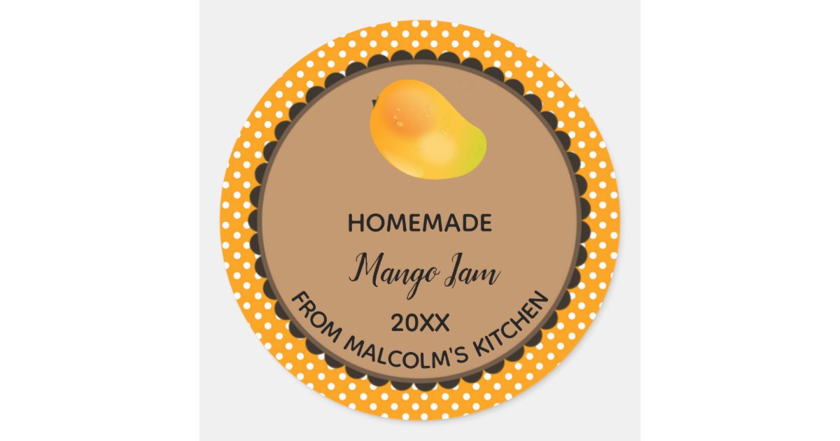 Editable Orange Polka Dot Mango Jam Label Sticker | Zazzle