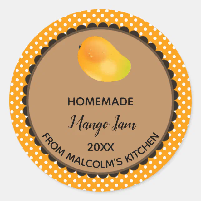 Editable Orange Polka Dot Mango Jam Label Sticker | Zazzle