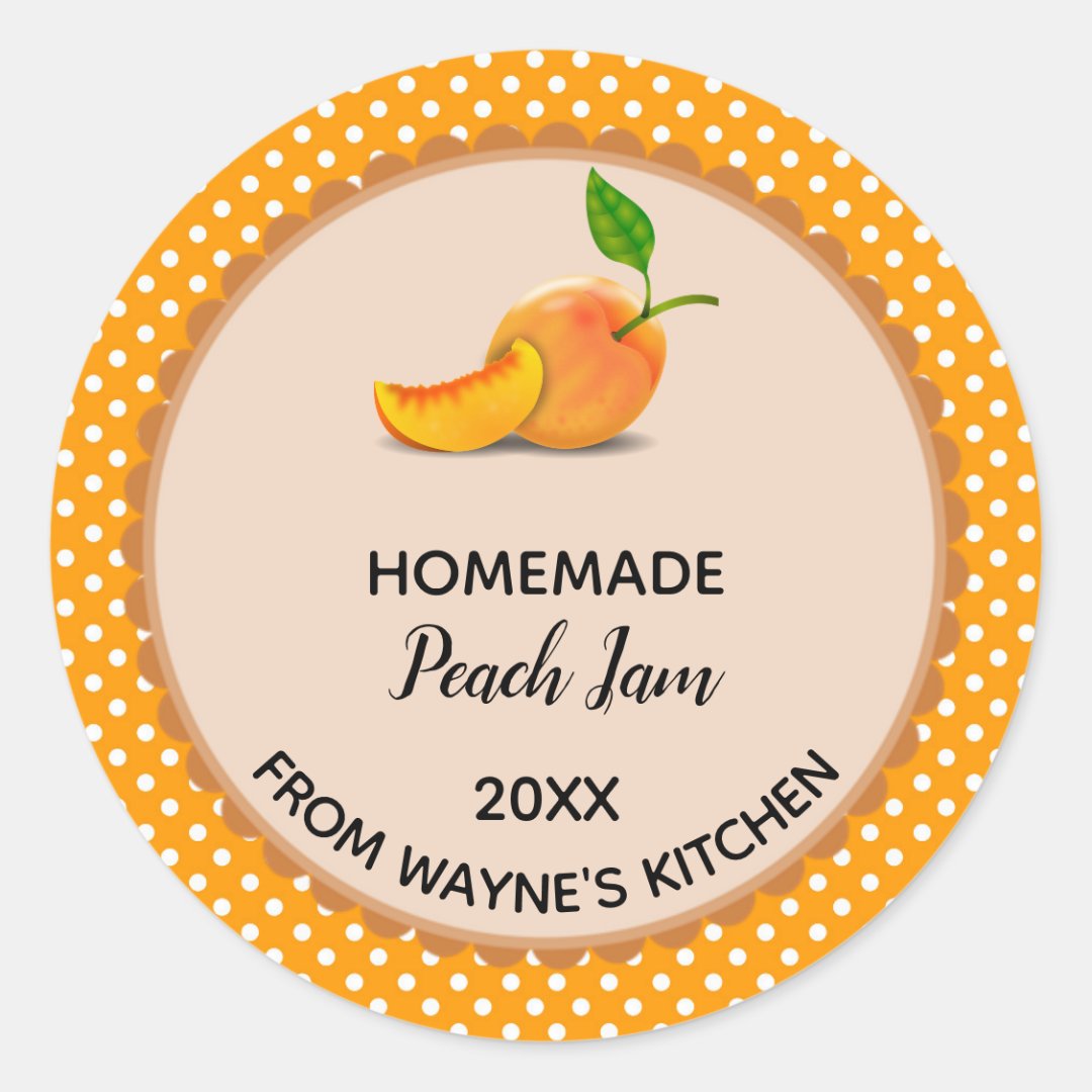 Editable Orange Polka Dot Peach Jam Label Stickers | Zazzle
