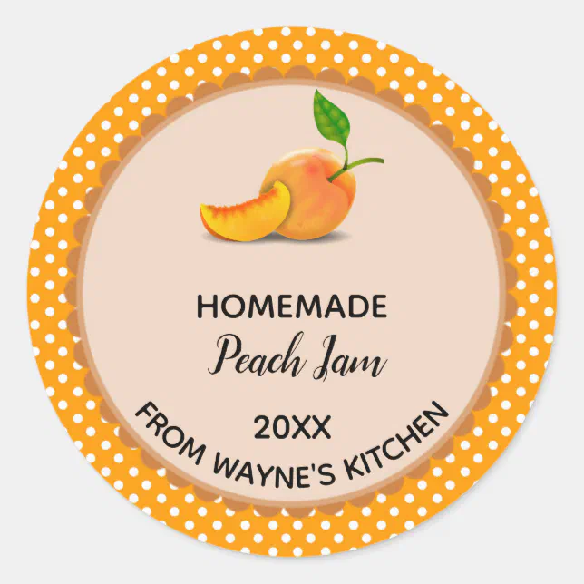 Editable Orange Polka Dot Peach Jam Label Stickers | Zazzle
