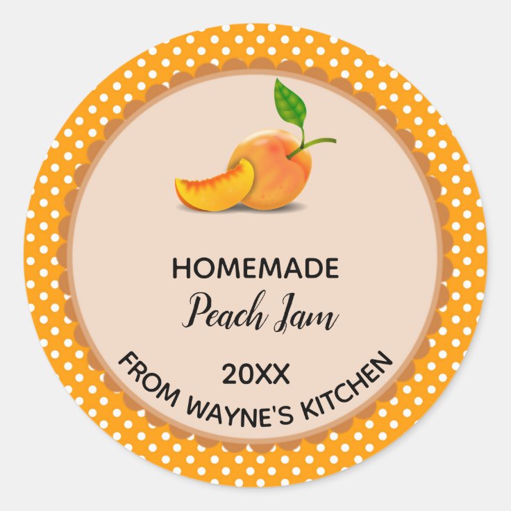 Editable Orange Polka Dot Peach Jam Label Stickers | Zazzle