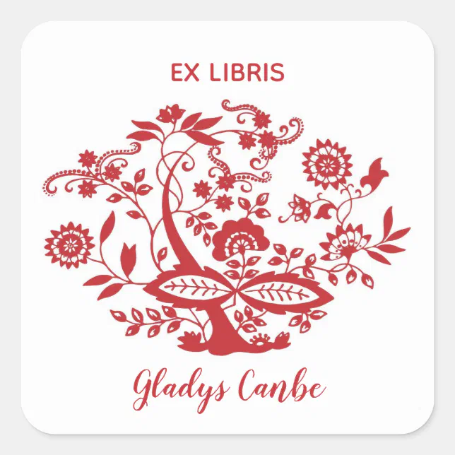 Editable Ornamental Floral Design Square Sticker | Zazzle