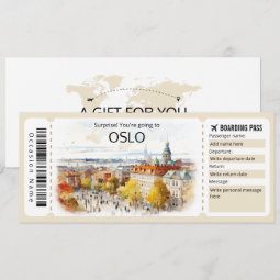 Editable Oslo Plane ticket, Norway Trip Invitation | Zazzle