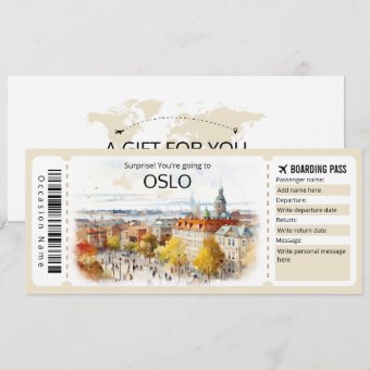 Editable Oslo Plane ticket, Norway Trip Invitation | Zazzle