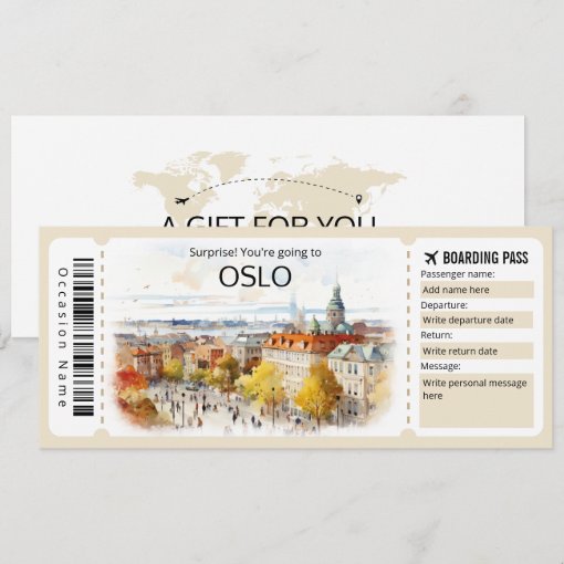 Editable Oslo Plane ticket, Norway Trip Invitation | Zazzle