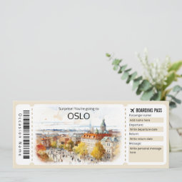 Editable Oslo Plane ticket, Norway Trip Invitation | Zazzle