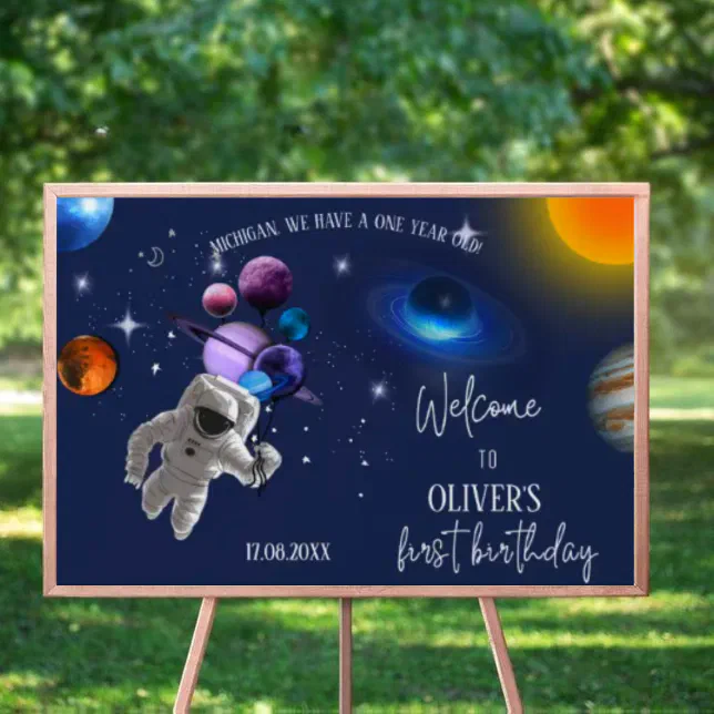 Editable Outer Space 1st Birthday Welcome Sign | Zazzle