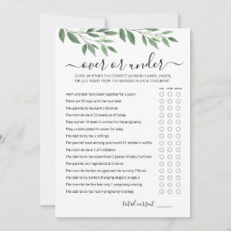 Editable Over or Under Game Baby Shower Party Card | Zazzle