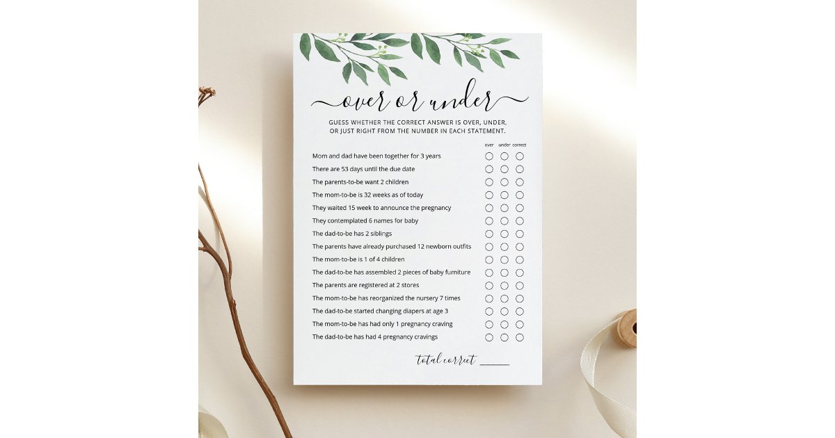 Editable Over or Under Game Baby Shower Party Card | Zazzle