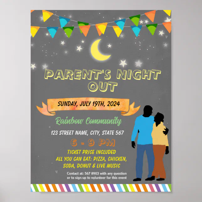 Editable parents night out school template poster | Zazzle