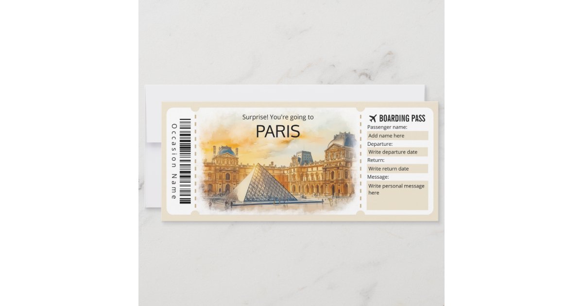 Editable Paris Plane ticket, France Trip Invitation | Zazzle