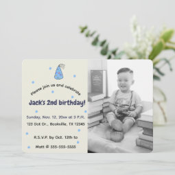 Editable Pastel Dots and Party Hat Photo Birthday Invitation | Zazzle