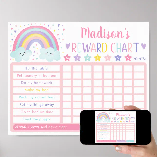 Editable Pastel Rainbow Reward Chart | Zazzle