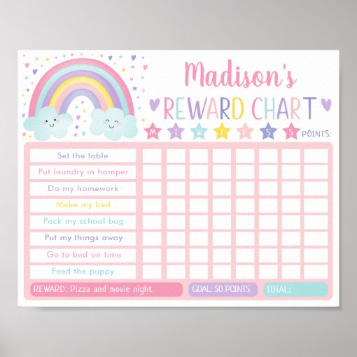 Editable Pastel Rainbow Reward Chart | Zazzle