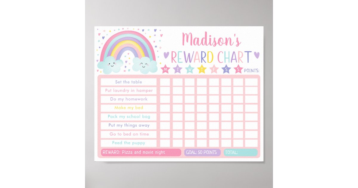 Editable Pastel Rainbow Reward Chart | Zazzle