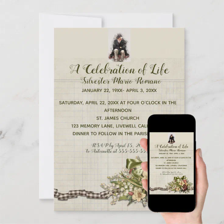 Editable Photo Flower Basket Celebration of Life Invitation | Zazzle