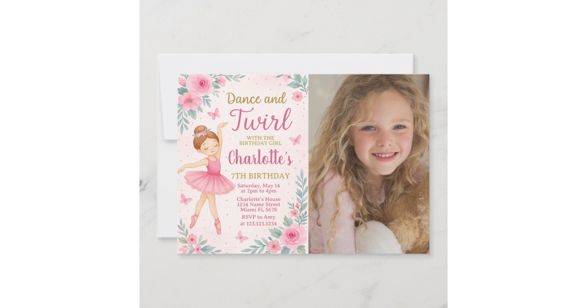 Editable Pink & Gold Dance Party Card for Girls | Zazzle