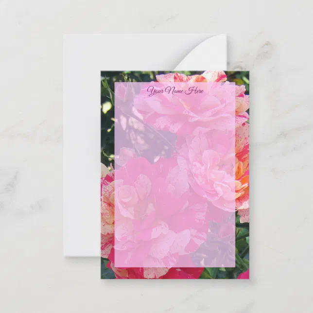 Editable Pink White Striped Roses 3.5x2.5 Flat Note Card | Zazzle