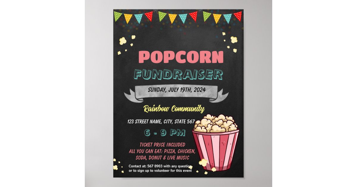 Editable Popcorn Fundraiser template Poster | Zazzle