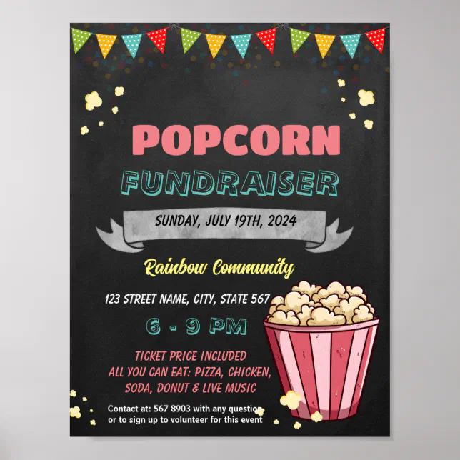 Editable Popcorn Fundraiser template Poster | Zazzle