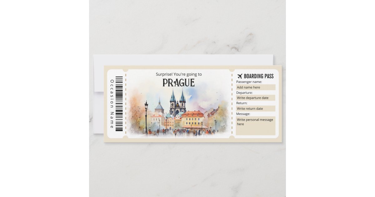 Editable Prague Plane ticket, Prague Trip Invitation | Zazzle
