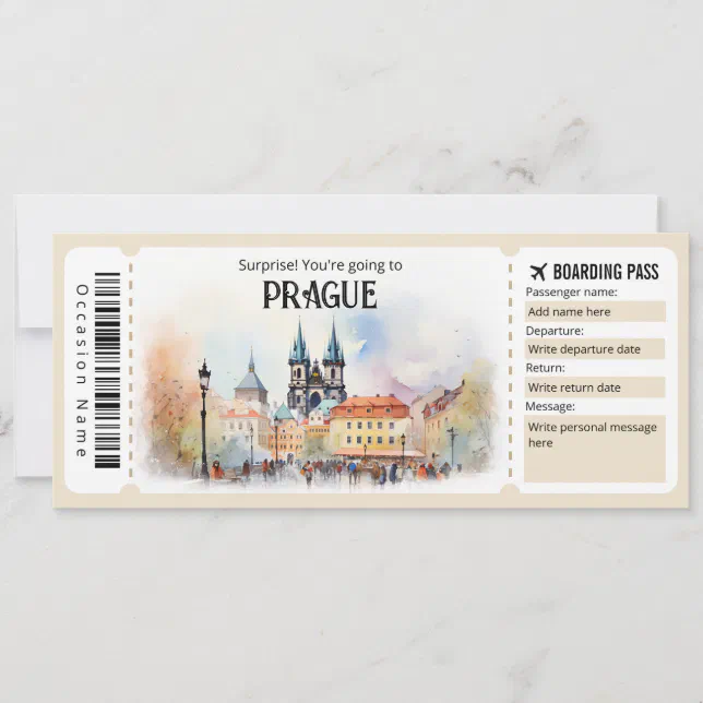 Editable Prague Plane ticket, Prague Trip Invitation | Zazzle