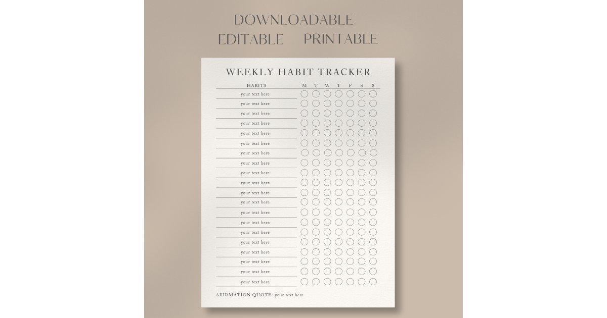 Editable Printable Modern Weekly Habit Tracker Pos Poster | Zazzle