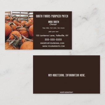 Editable Pumpkin Patch Farm Business Card | Zazzle