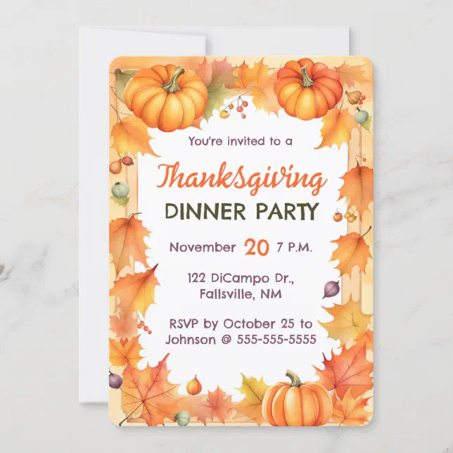 Editable Pumpkins and Autumn Leaves Thanksgiving Invitation | Zazzle
