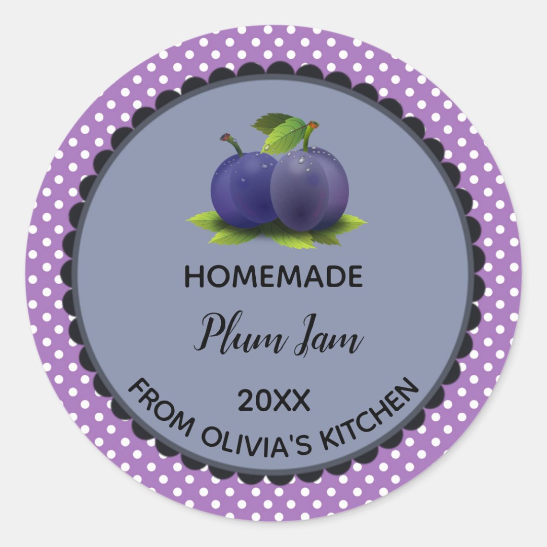 Editable Purple Polka Dot Plum Jam Label Stickers | Zazzle