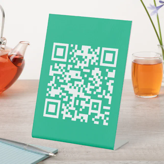 Editable QR Code Generate Your Own | Teal Green Pedestal Sign | Zazzle