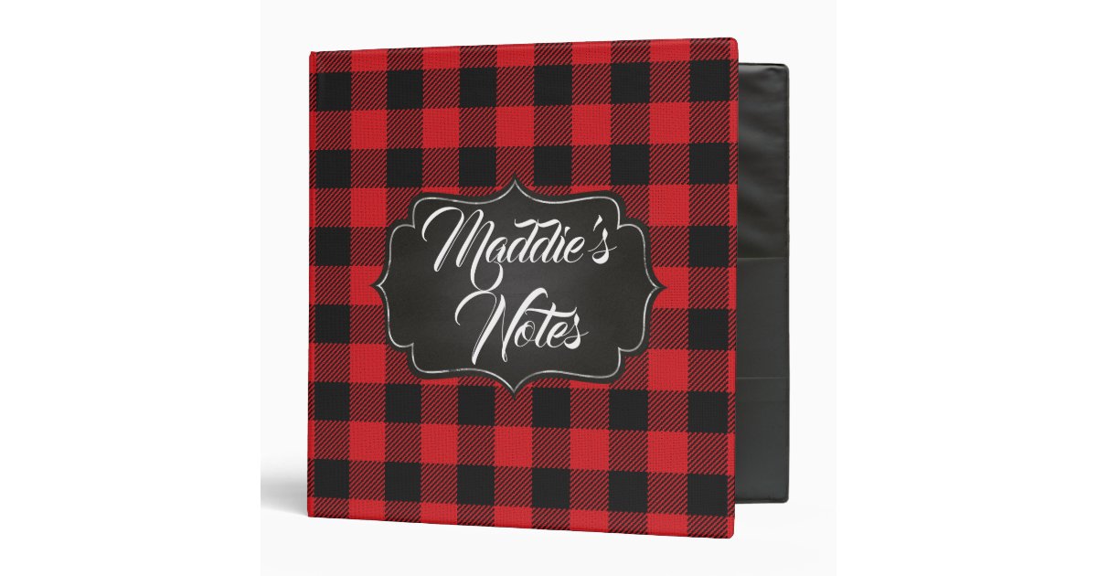 EDITABLE Red & Black Buffalo Plaid Personalized 3 Ring Binder | Zazzle