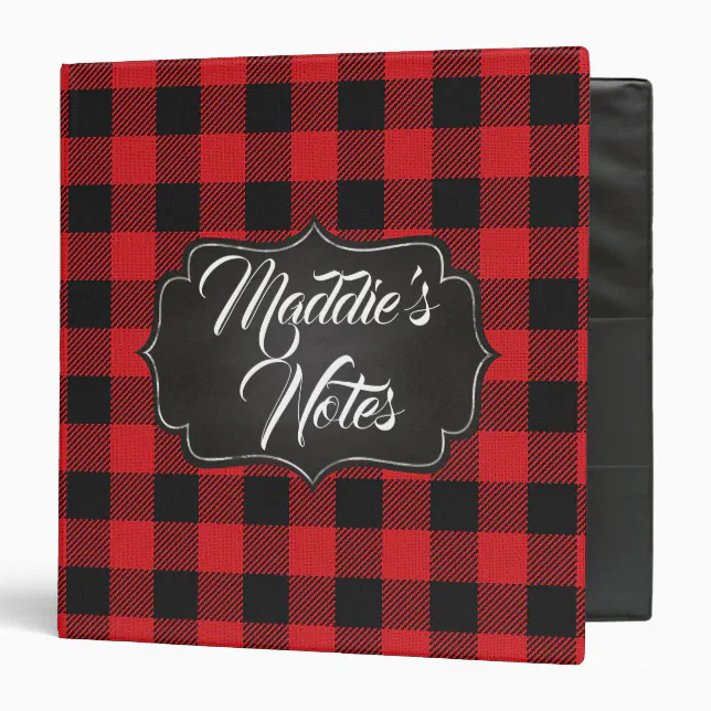 EDITABLE Red & Black Buffalo Plaid Personalized 3 Ring Binder | Zazzle